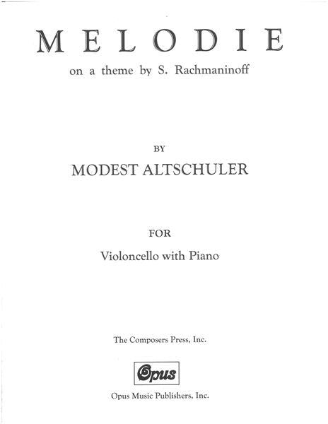 Altschuler: Melodie On A Theme by S. Rachmaninoff – Ficks Music
